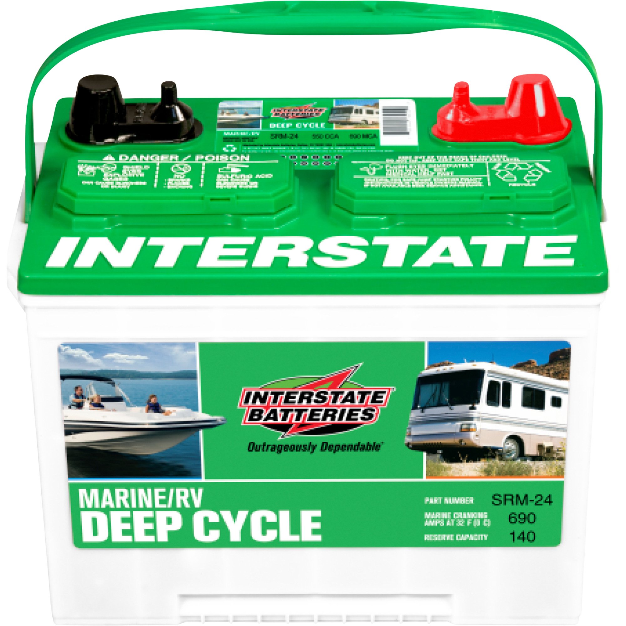Interstate Deep Cycle Marine/RV Battery — Group Size 24, 12 Volt, 550 CCA, Sealed Lead Acid ...